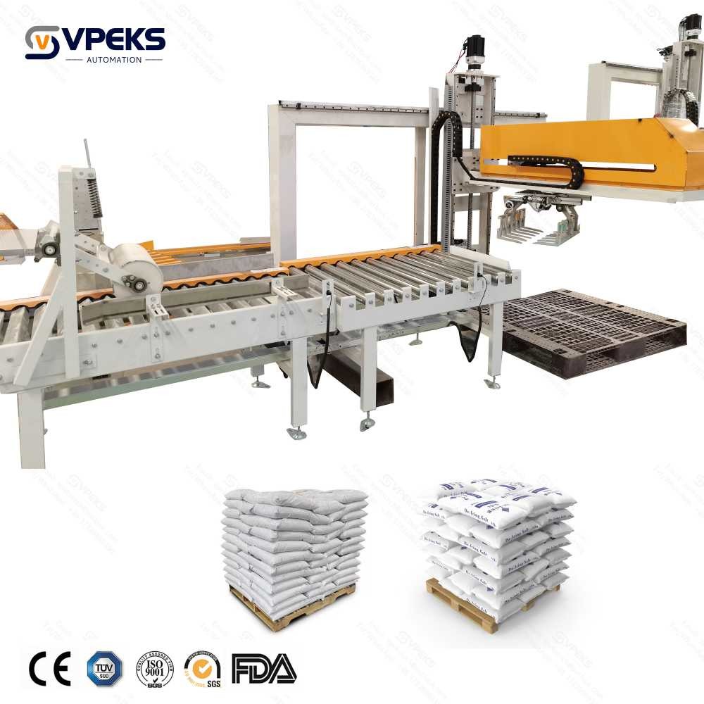 Siemens PLC Controlled Low Level Palletizer For Palletizing Bags And Boxes